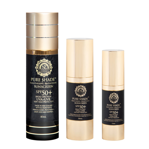 Pure Shade SPF50+ full pack - 15ml,30ml & 80ml Sunscreen - NZ Sunscreen ...